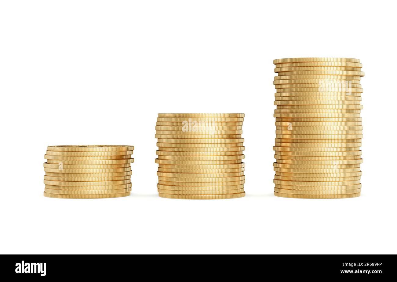 Golden coin stacks. Render 3D. Bitcoin. Cryptocurrency. Digital ...