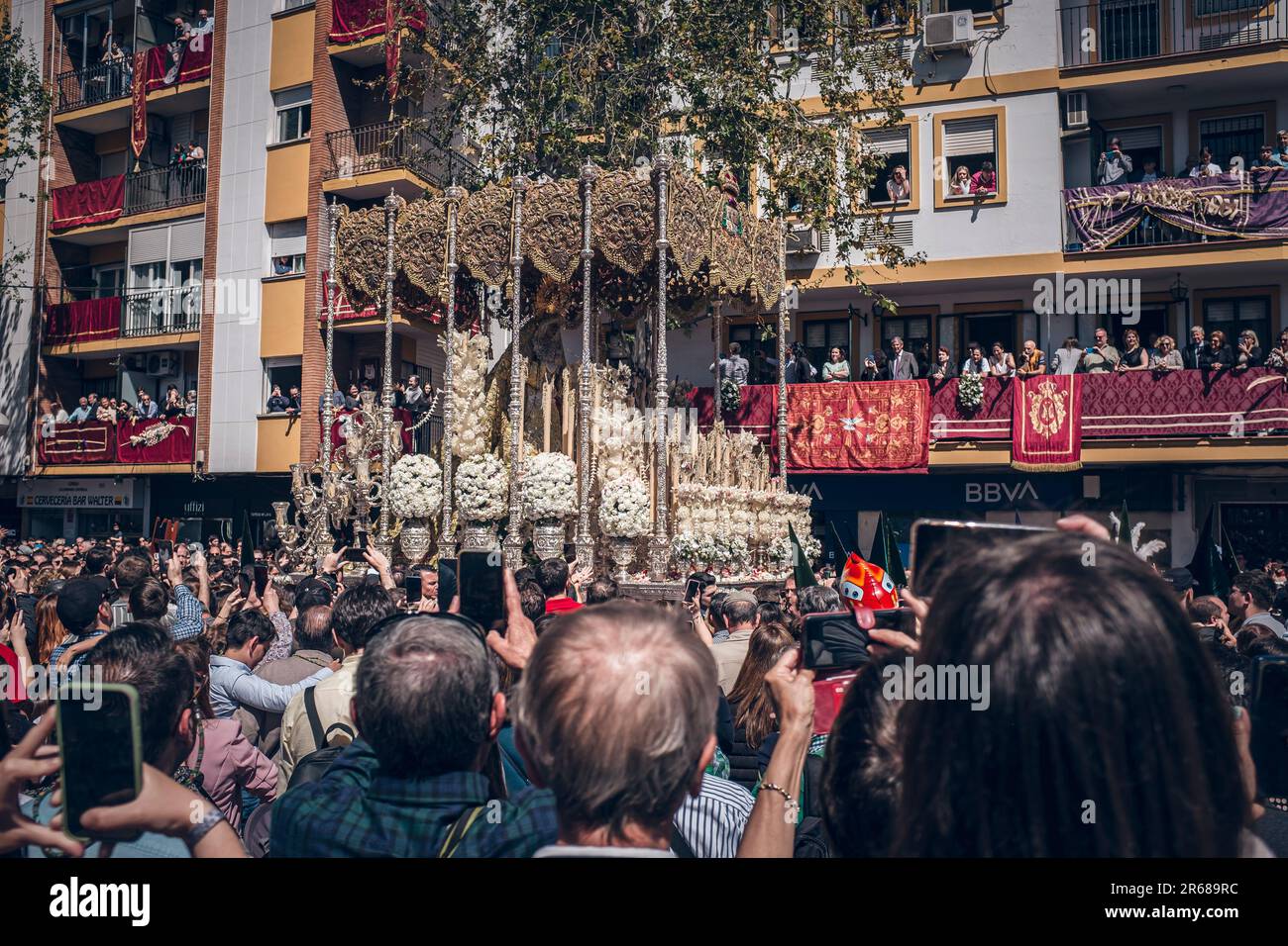 Virgen de la Macarena in the Holy Week procession through the streets ...