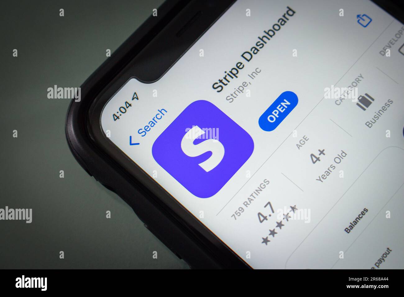 Stripe dashboard mobile app seen in an App Store in an iPhone. Stripe, Inc. is an Irish and US ...