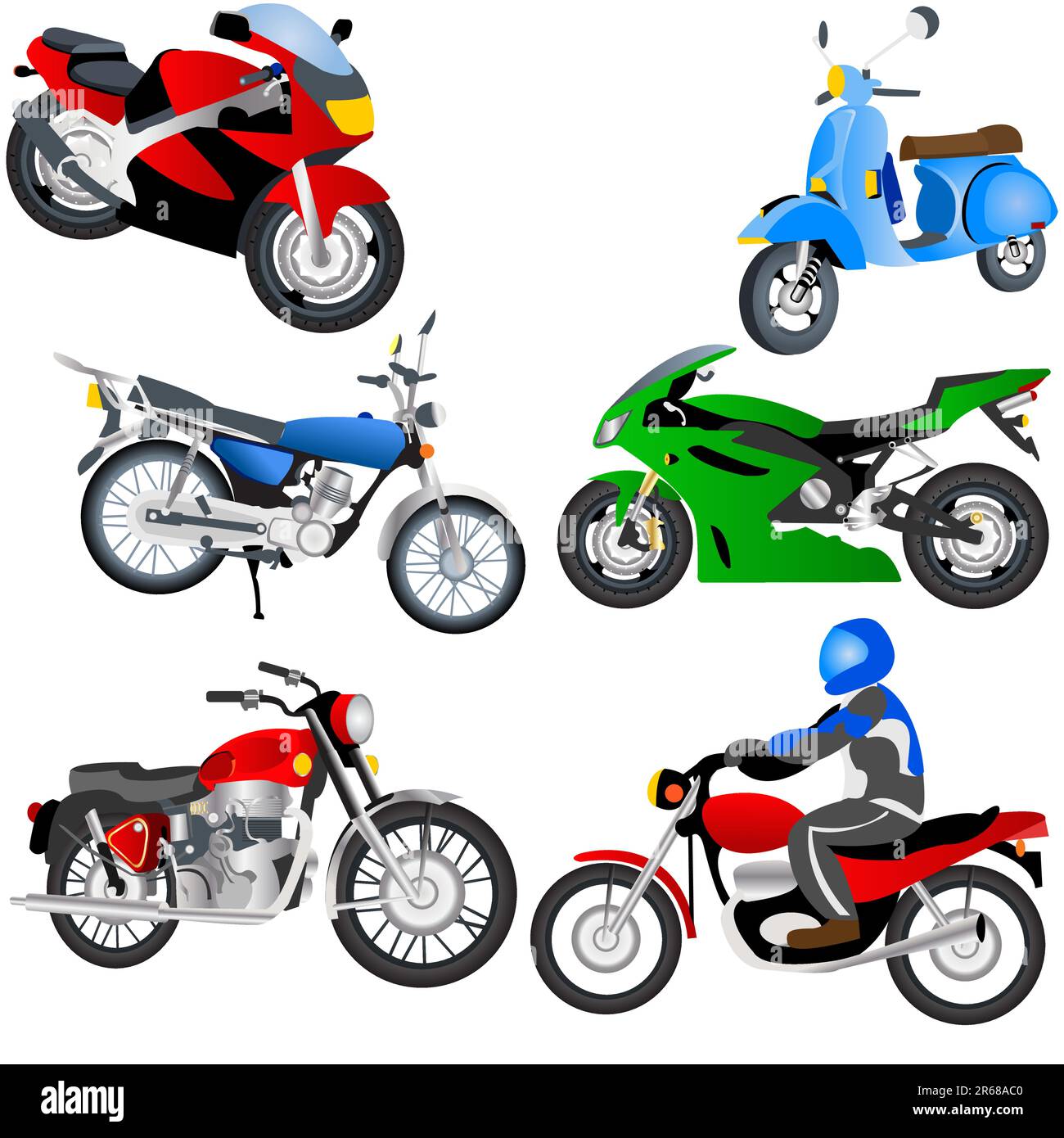 Vector illustration of different motorcycles isolated on white ...