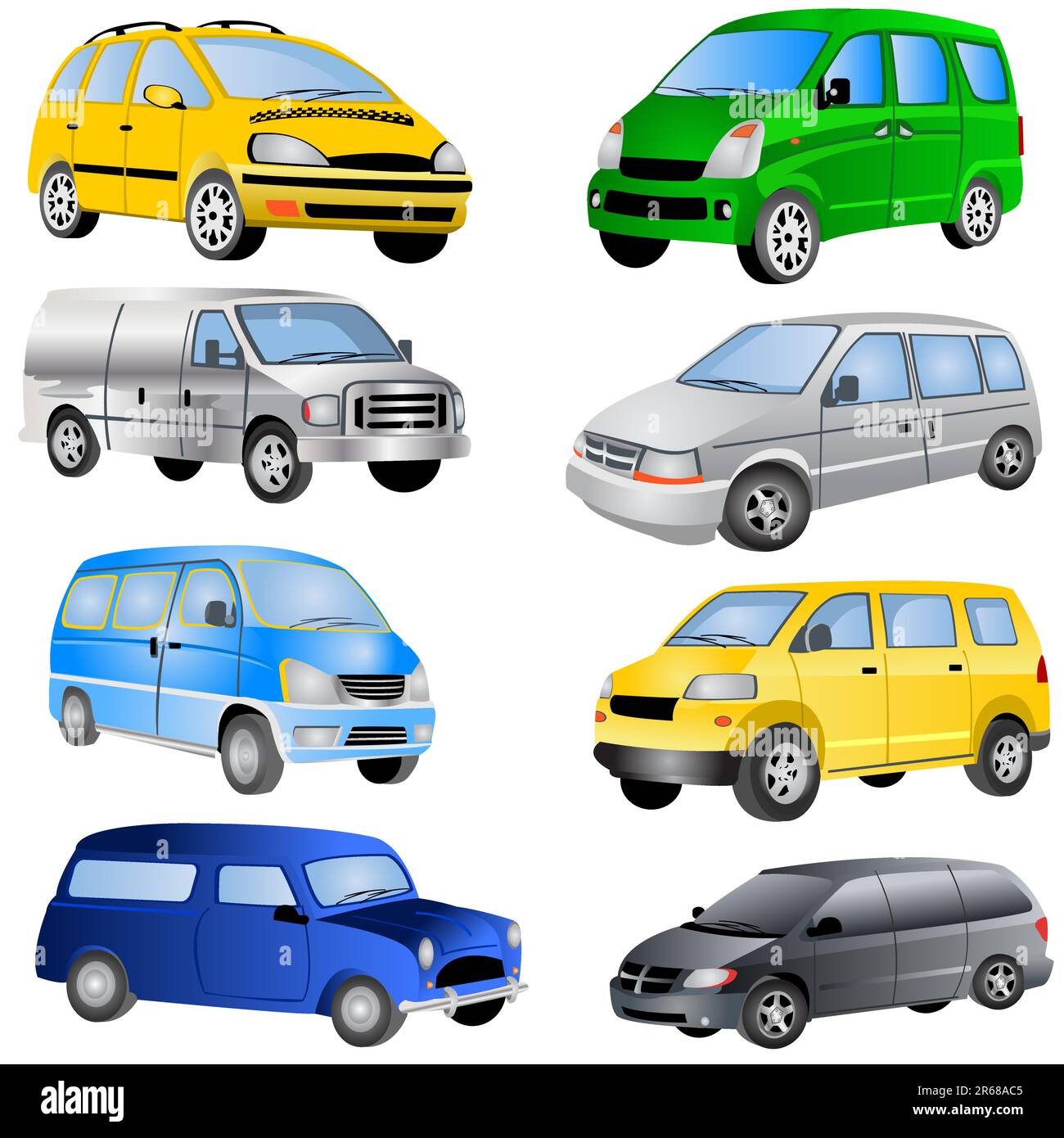 Vector illustration of different minivan cars isolated on white ...