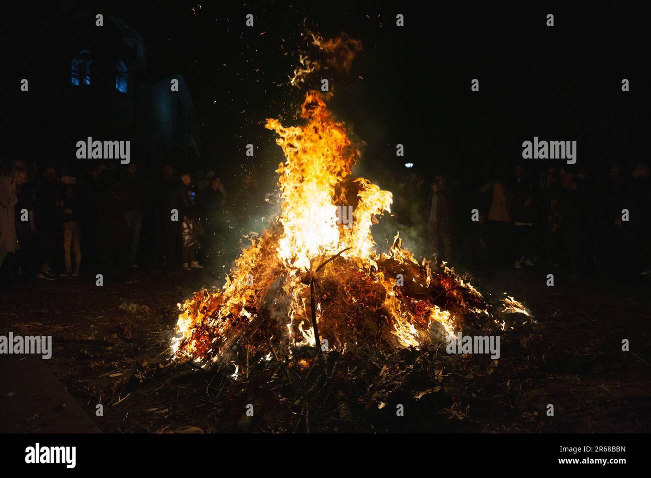 People burning Badnjak on Orthodox christmas night in belgrade, Serbia ...