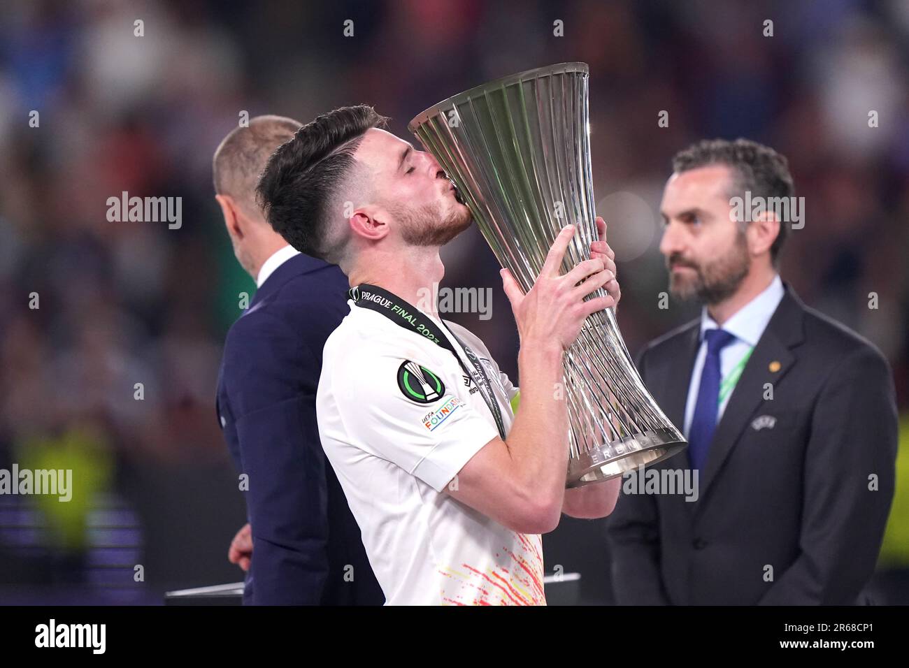 West Ham United's Declan Rice with the UEFA Europa Conference League ...
