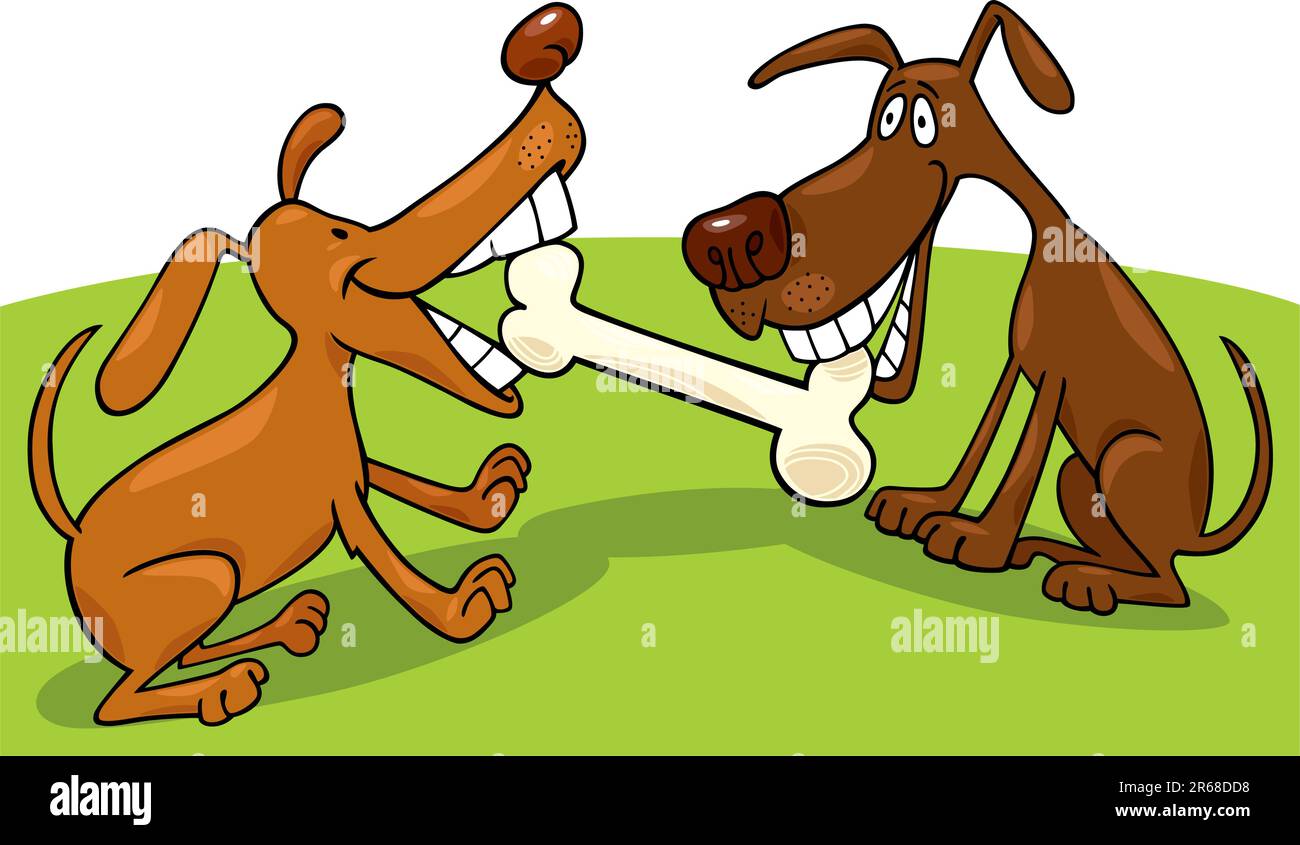cartoon illustration of two dogs playing with bone Stock Vector Image ...