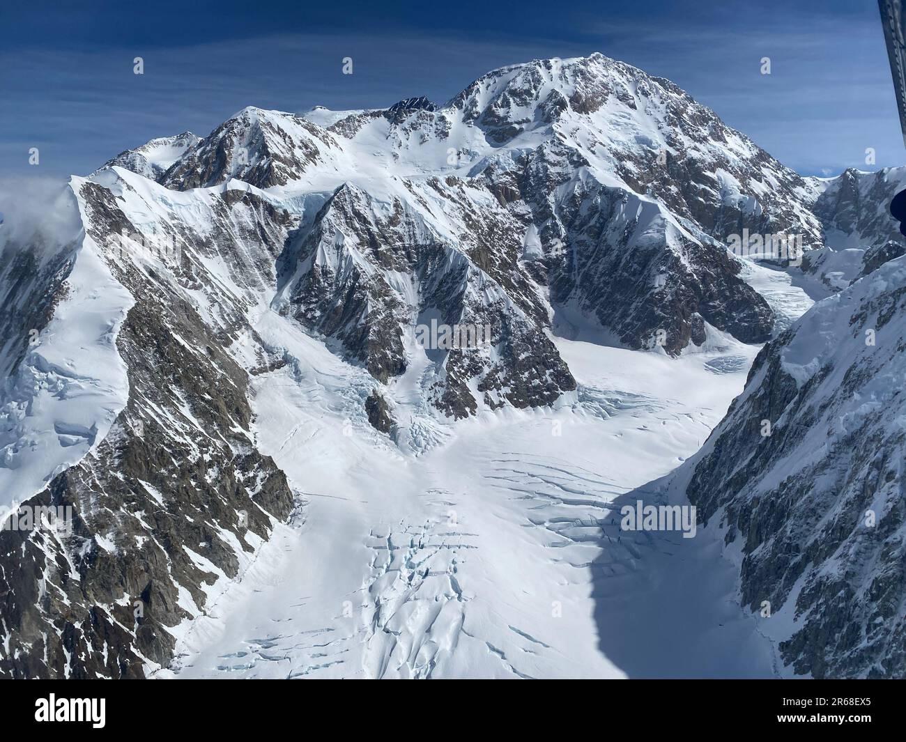 An aerial view of glaciers and mountains in Denali National Park ...