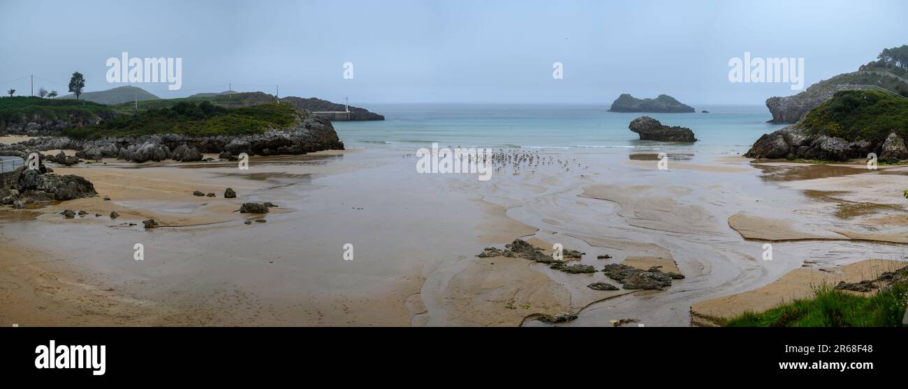 View on Playa de Palombina in Celorio village, Green coast of Asturias ...