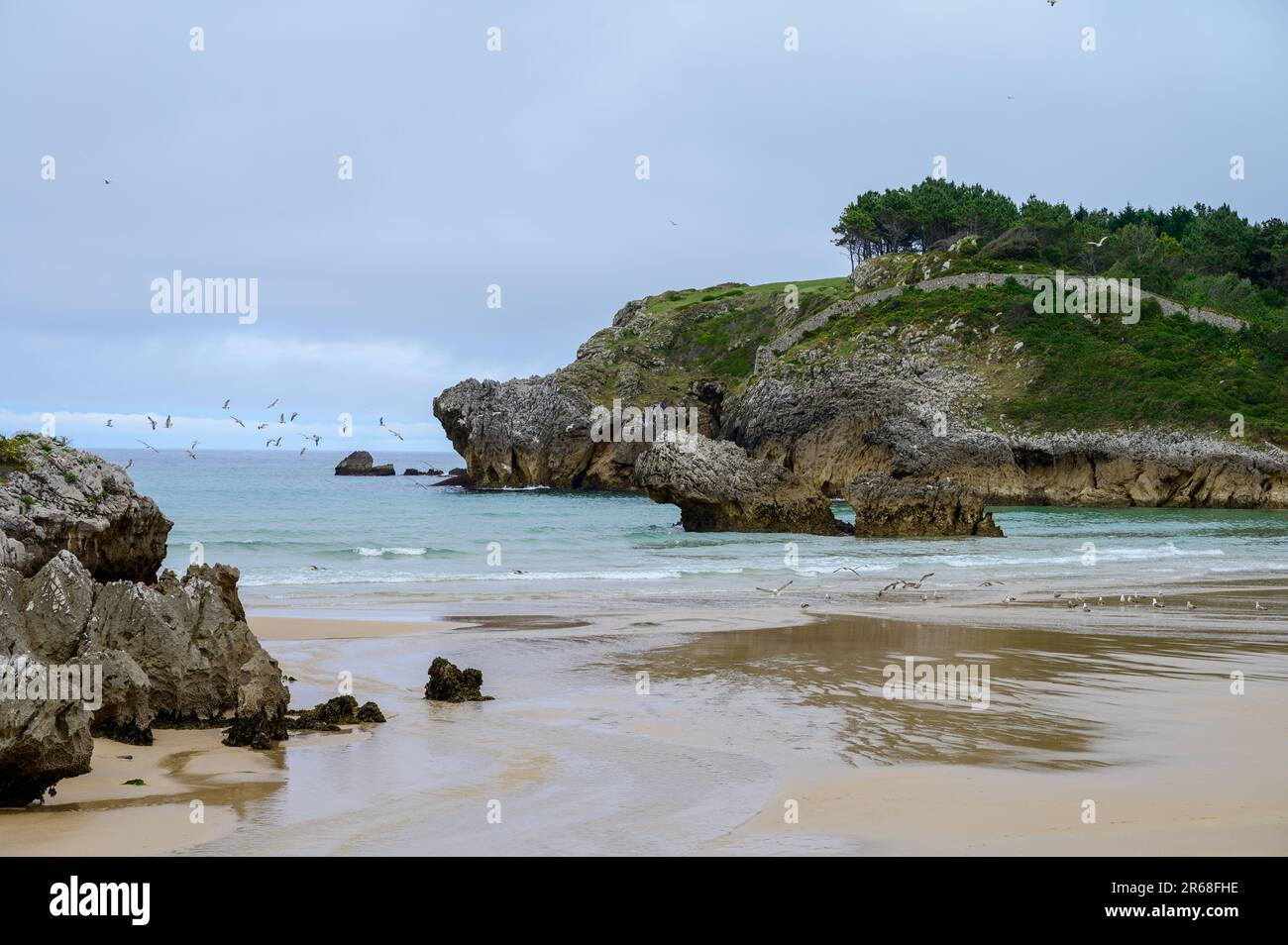View on Playa de Palombina Las Camaras in Celorio village, Green coast ...
