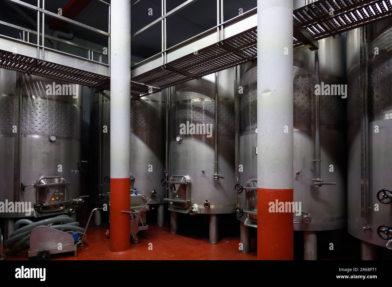 Modern bio wine production factory in Italy, inox steel tanks used for ...