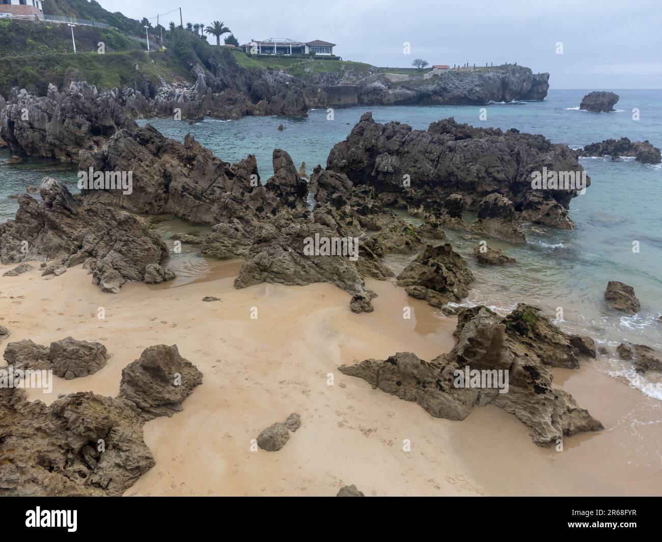 Aerial view on rocks on Playa de Toro in Llanes, Green coast of ...