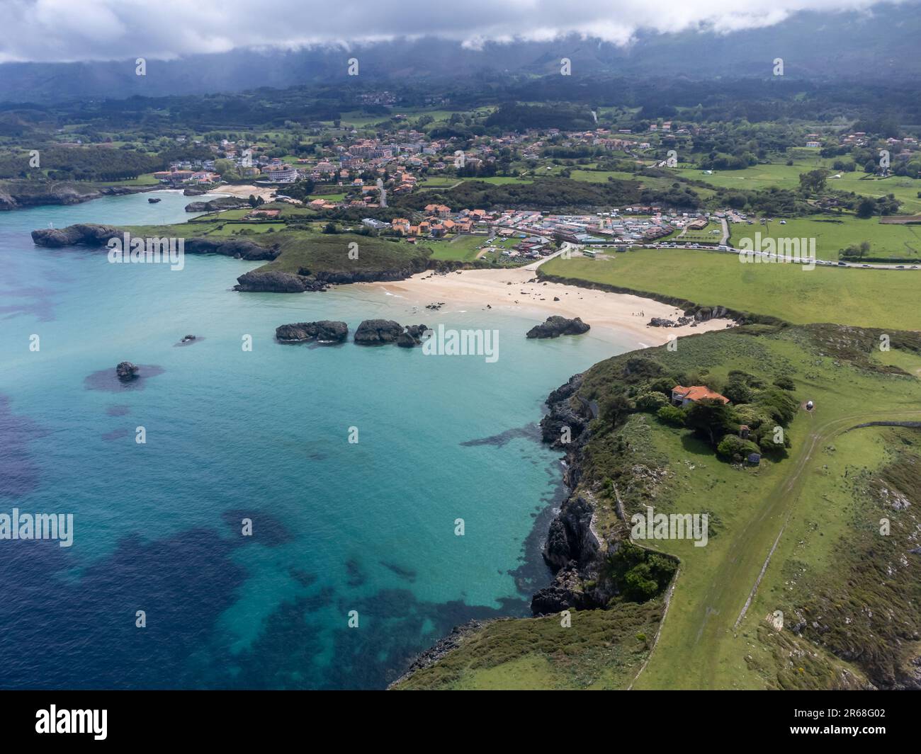 Aerial view on Playa de Palombina, Las Camaras and Celorio, Green coast ...