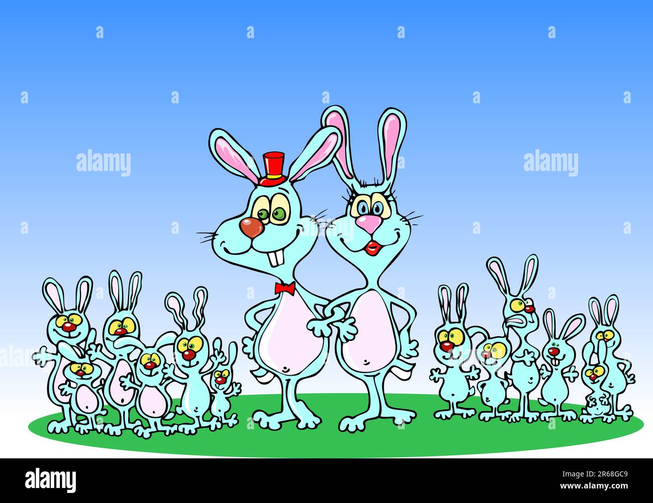 happy large family of rabbits (male, female and children Stock Vector ...