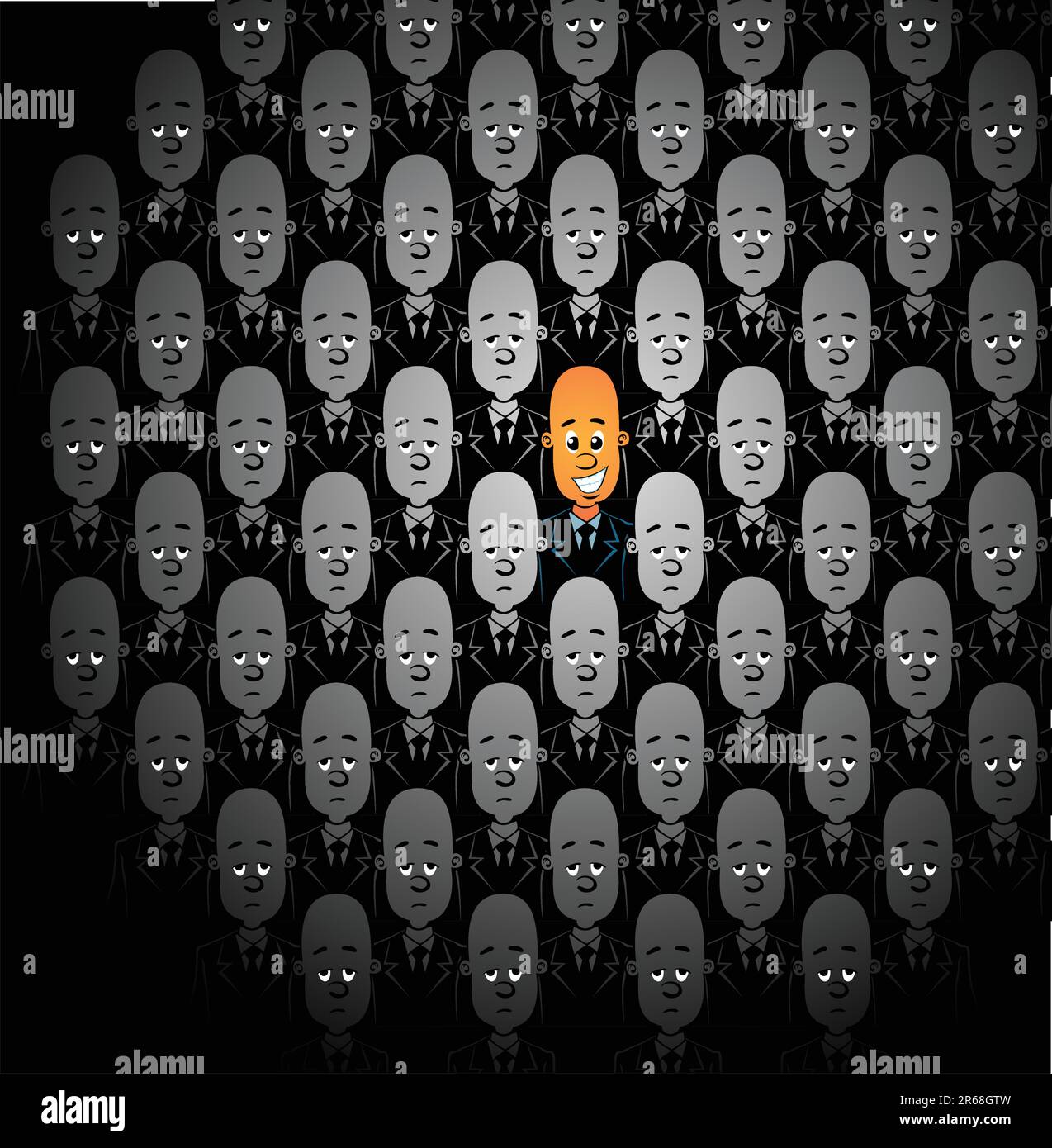 Happy Person Standing Out From The Apathetic Crowd Stock Vector Image ...