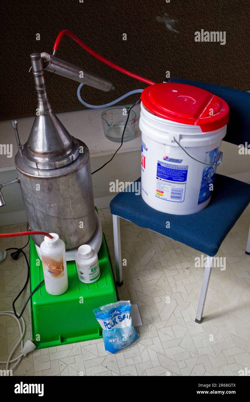 A parr bombe apparatus on display at a reconstruction of a P Lab, also ...