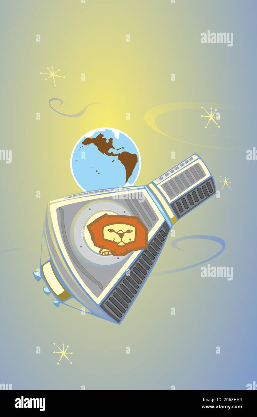 Retro styled lion in a mercury space capsule Stock Vector Image & Art ...