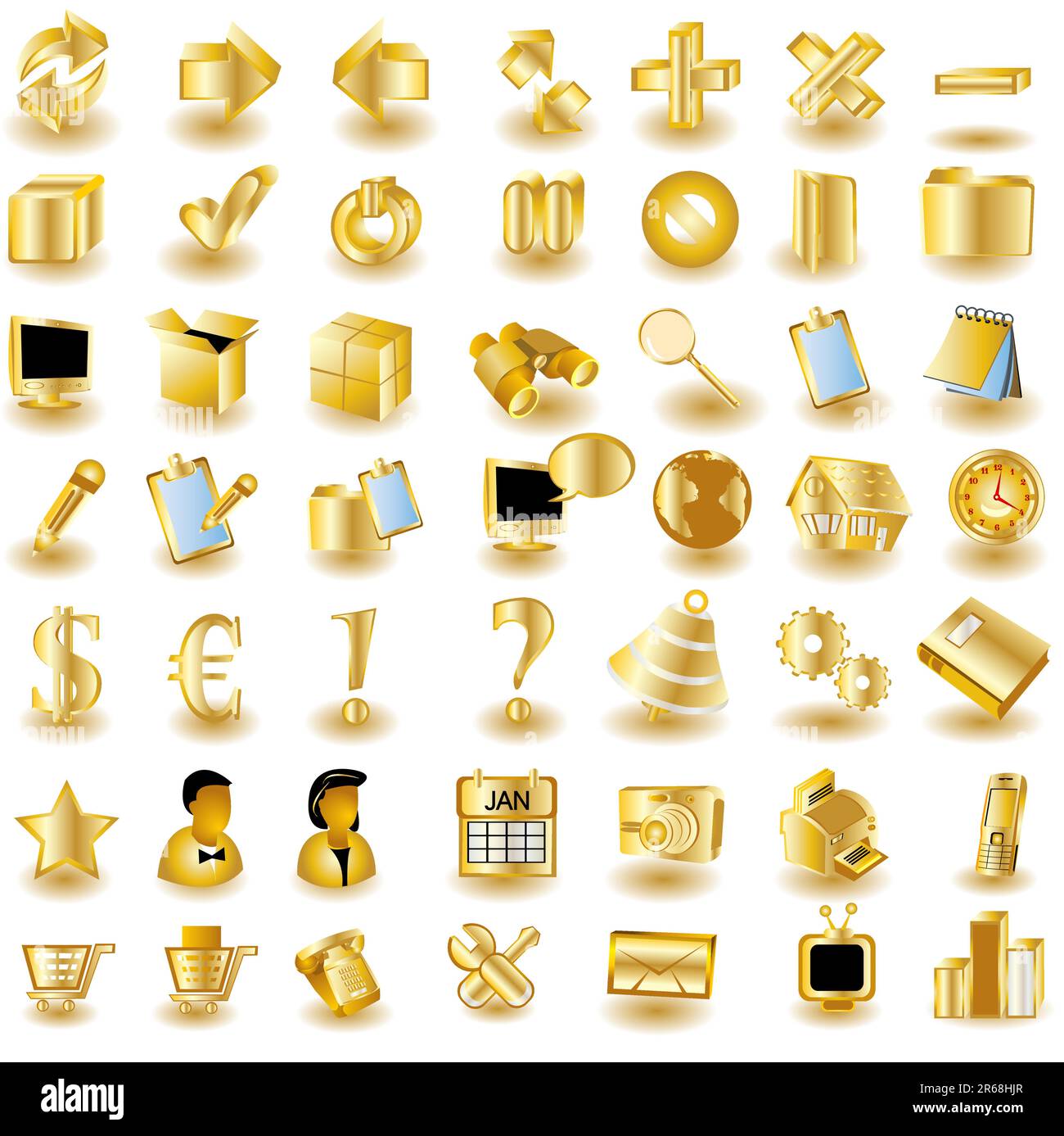 collection of different interface icons in gold color Stock Vector ...