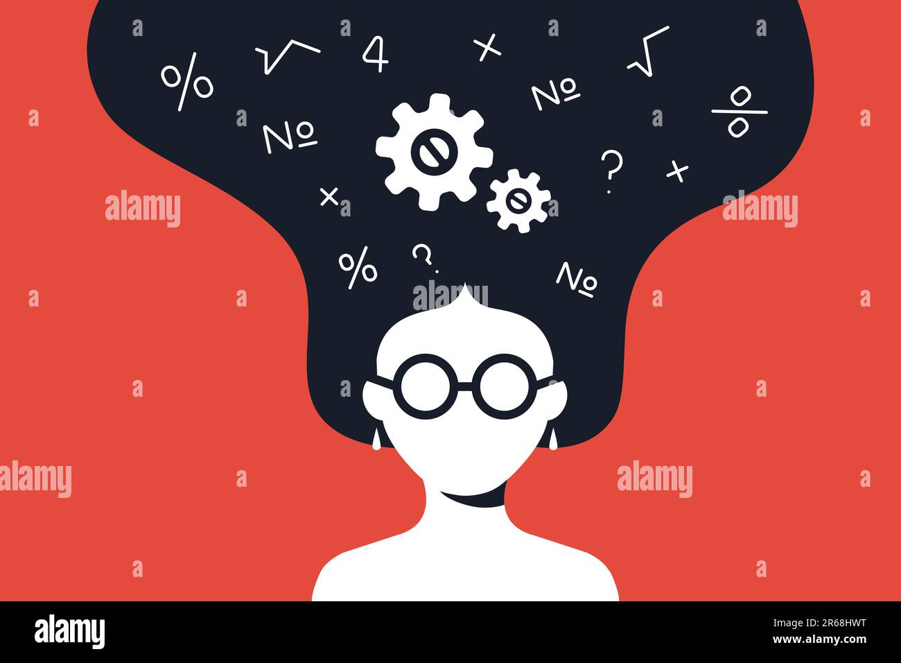 the girl solves a mathematical problem in her head. flat vector ...