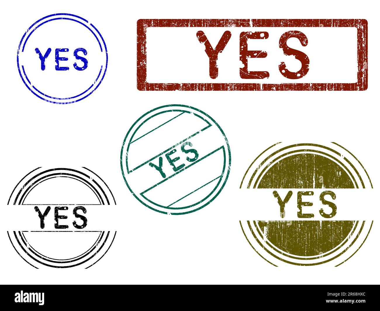 5 Grunge effect Office Stamp with the word YES in a grunge splattered ...