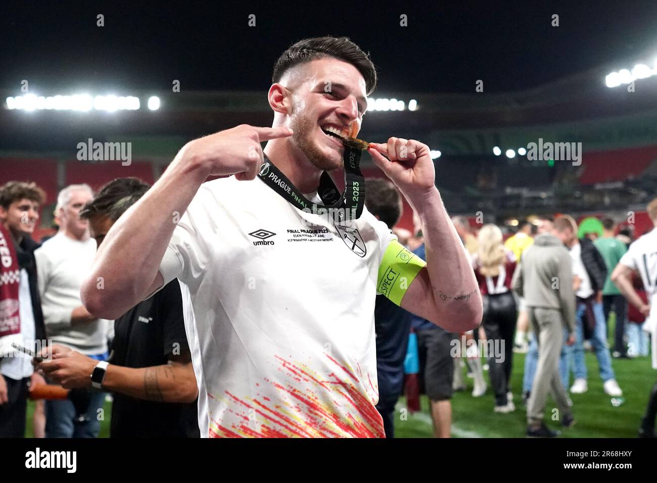 West Ham United's Declan Rice celebrates with his winners medal ...