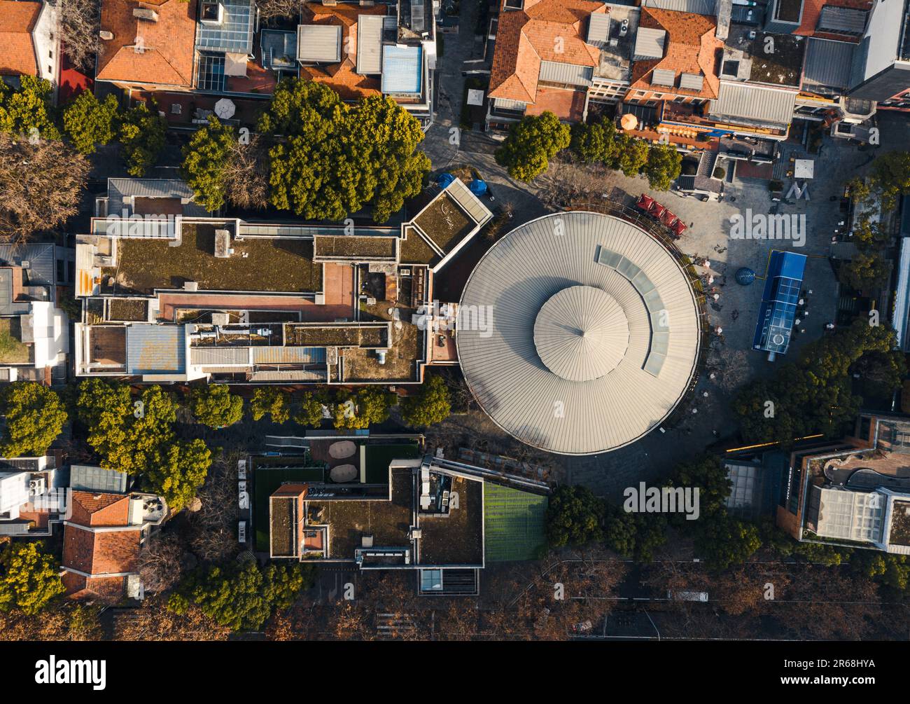An aerial view of the bustling commercial block Wuhan Tiandi in Wuhan ...