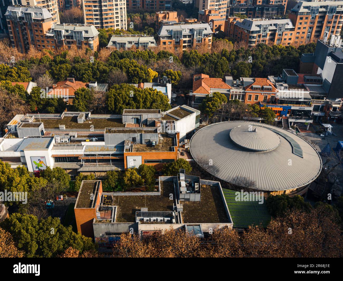 An aerial view of the bustling commercial block Wuhan Tiandi in Wuhan ...