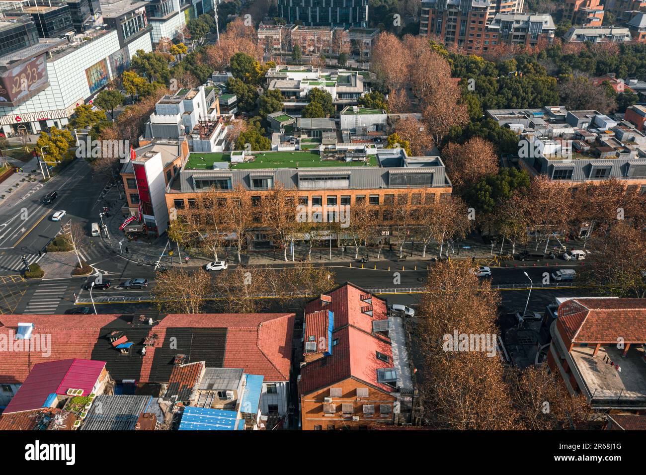An aerial view of the bustling commercial block Wuhan Tiandi in Wuhan ...