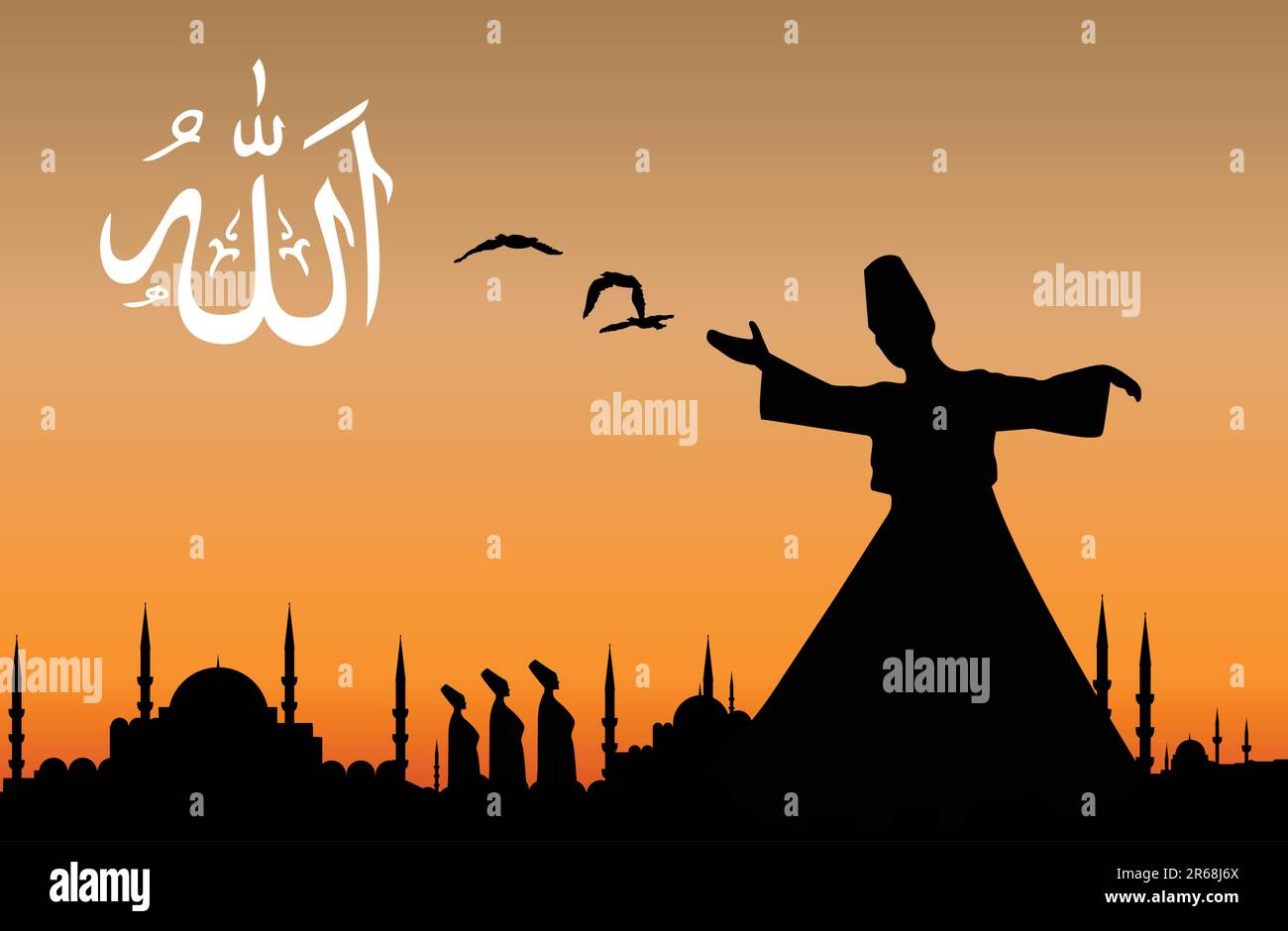 vector illustration of a Sufi isolated on an arabesque cityscape Stock ...