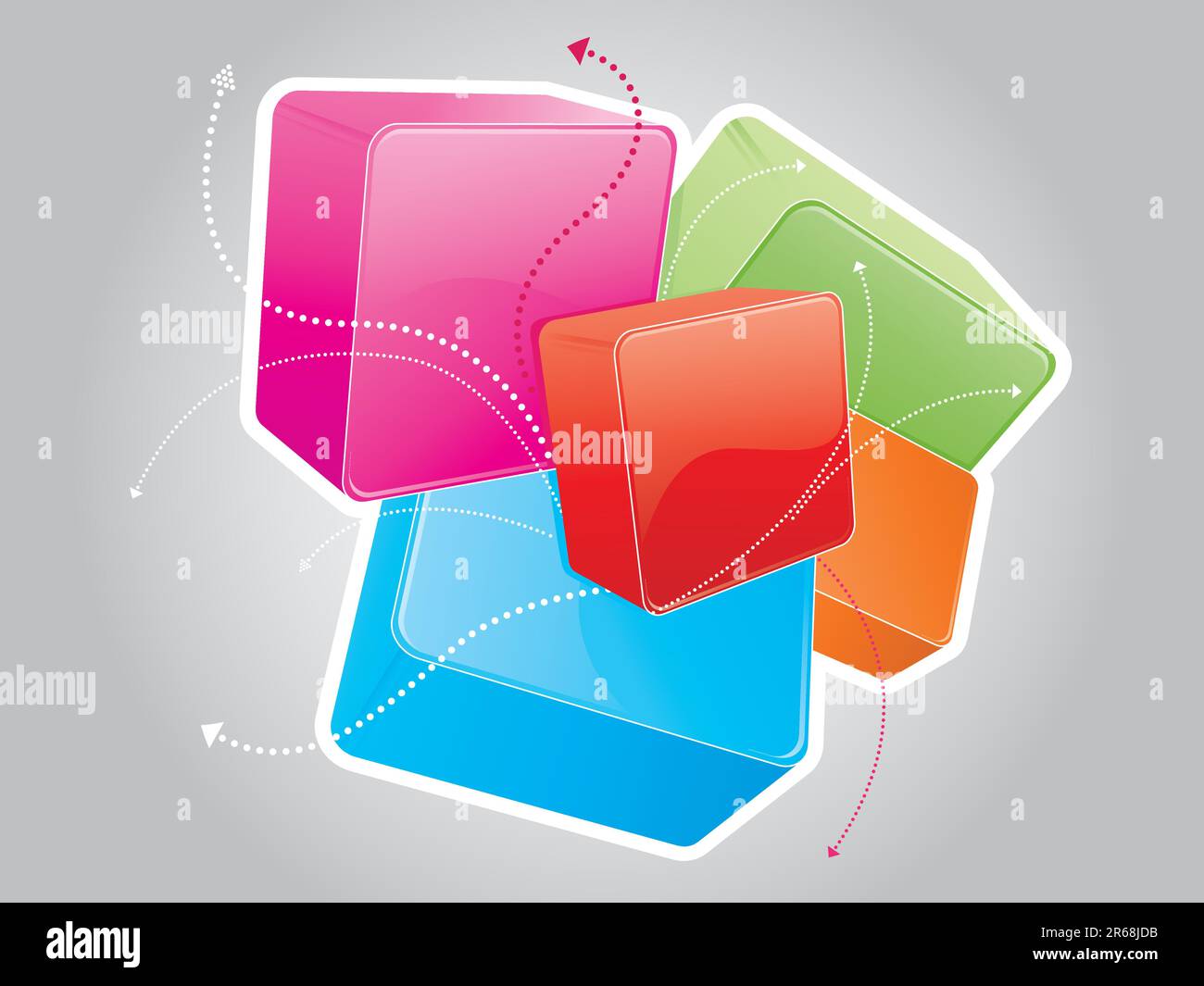 3d composition isolated in a gray background with five glossy cube ...