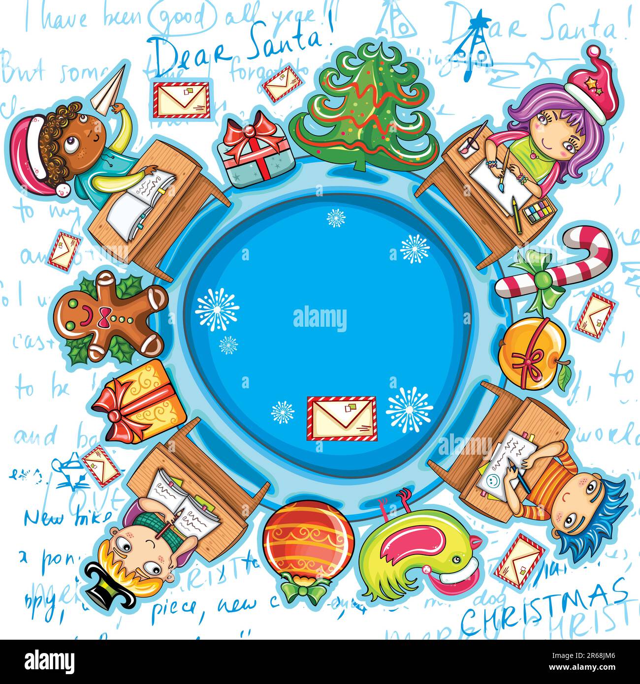 Christmas holiday composition: Happy children writing letters to Santa ...