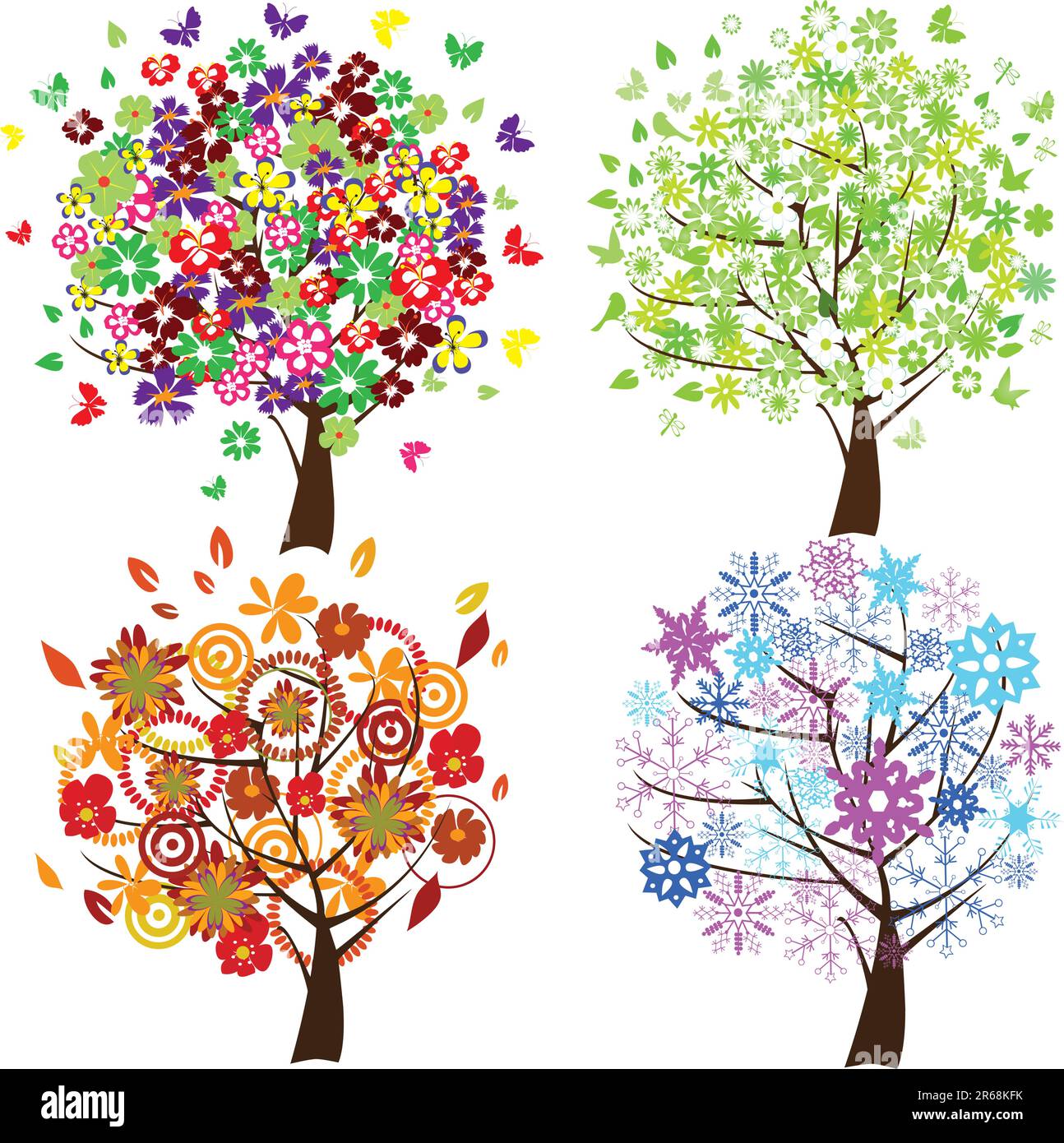 vector illustration of season trees: spring, summer, fall and winter ...