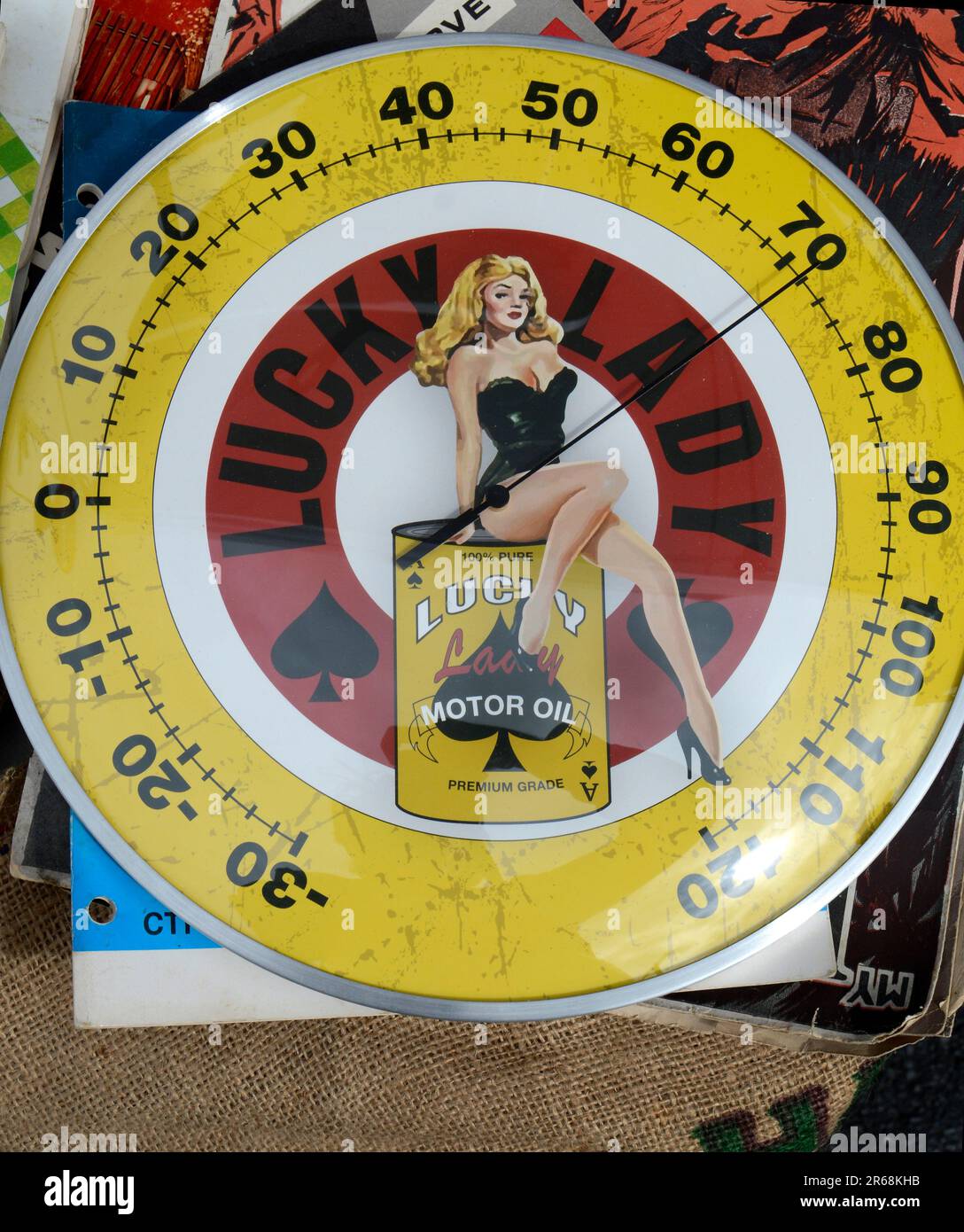 A 1950's style reproduction Lucky Lady Motor Oil thermometer for sale ...