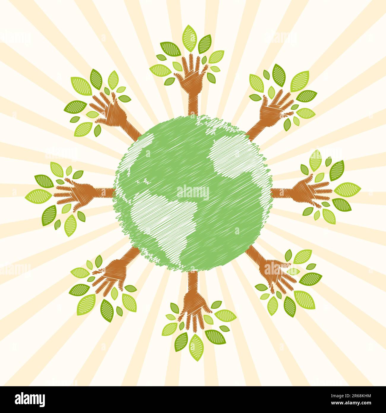 illustration of hand tree around globe Stock Vector Image & Art - Alamy