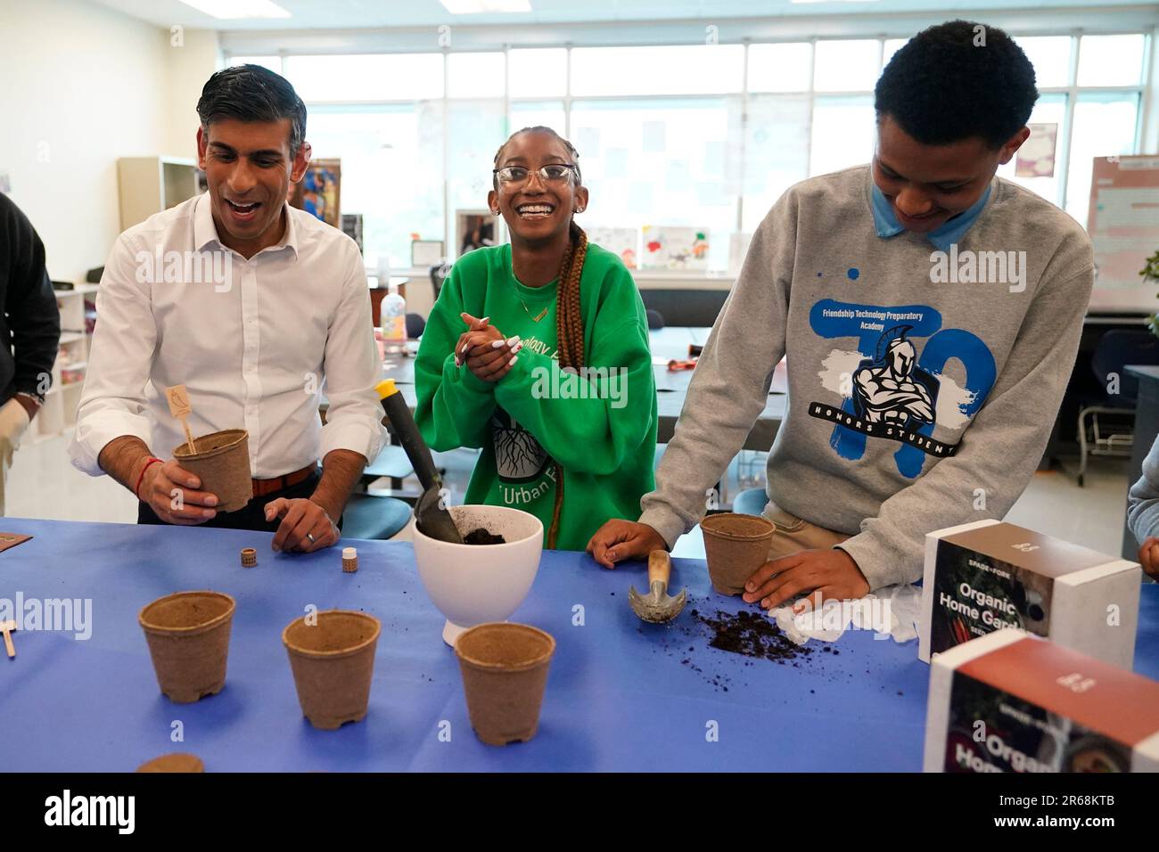 Prime Minister Rishi Sunak plants some jalapeno seeds as he takes part ...