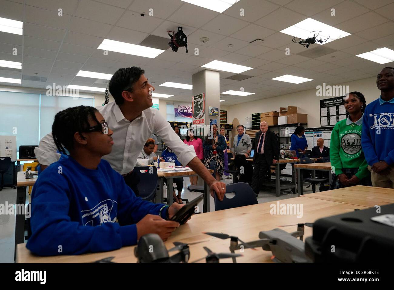 Prime Minister Rishi Sunak watches a drone demonstration by Keith ...