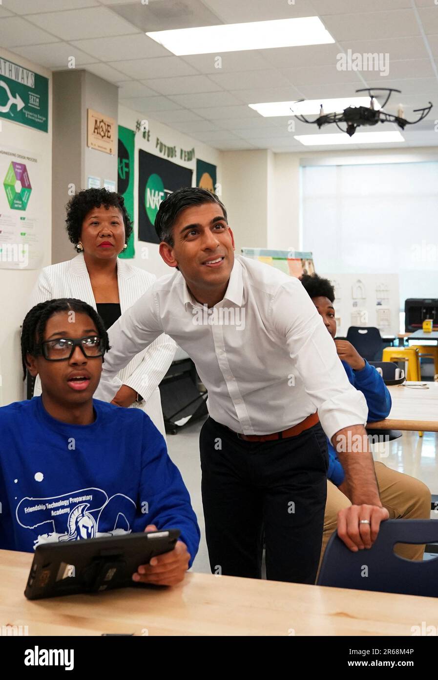 Prime Minister Rishi Sunak watches a drone demonstration as he visits ...