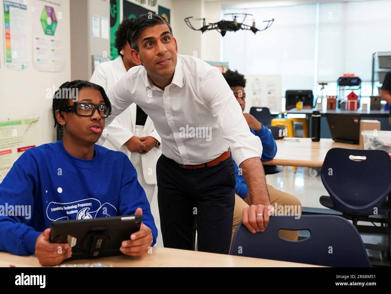 Prime Minister Rishi Sunak watches a drone demonstration as he visits ...