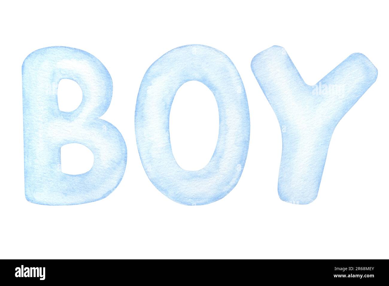 Blue word boy cartoon text. Hand drawn watercolor illustration isolated ...