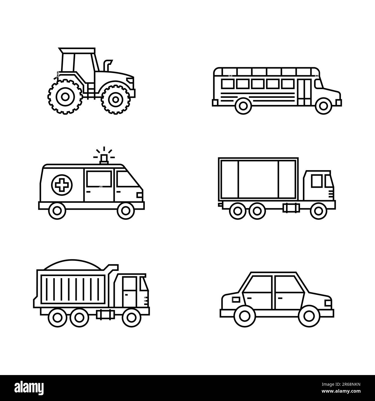 set of linear transport icons on white background. flat vector ...