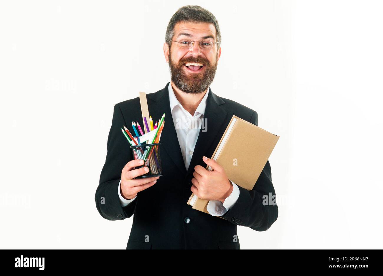 Knowledge day. Smiling professor teacher. Education and knowledge ...