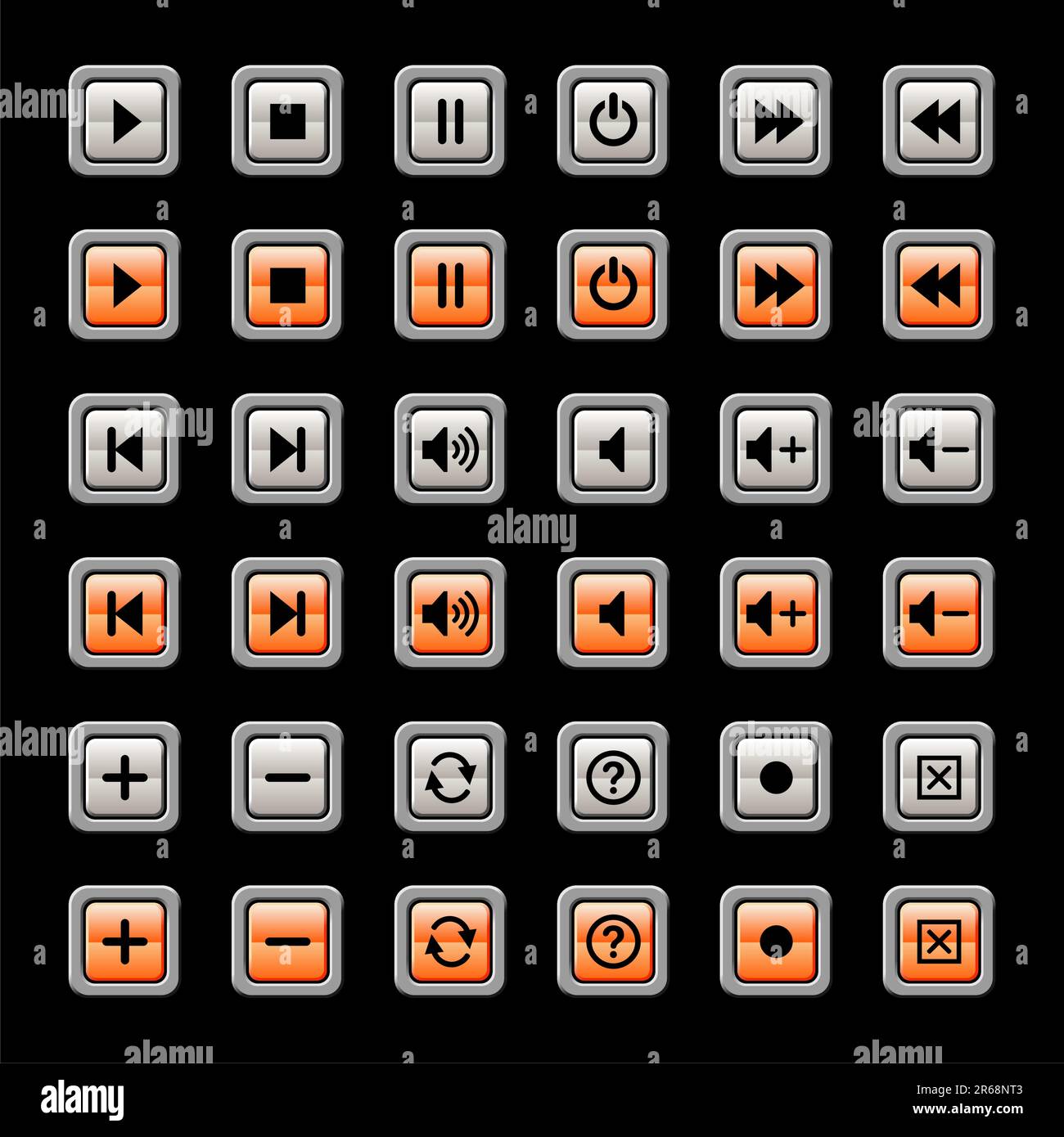 media player icons and symbols, each with on and off states Stock ...