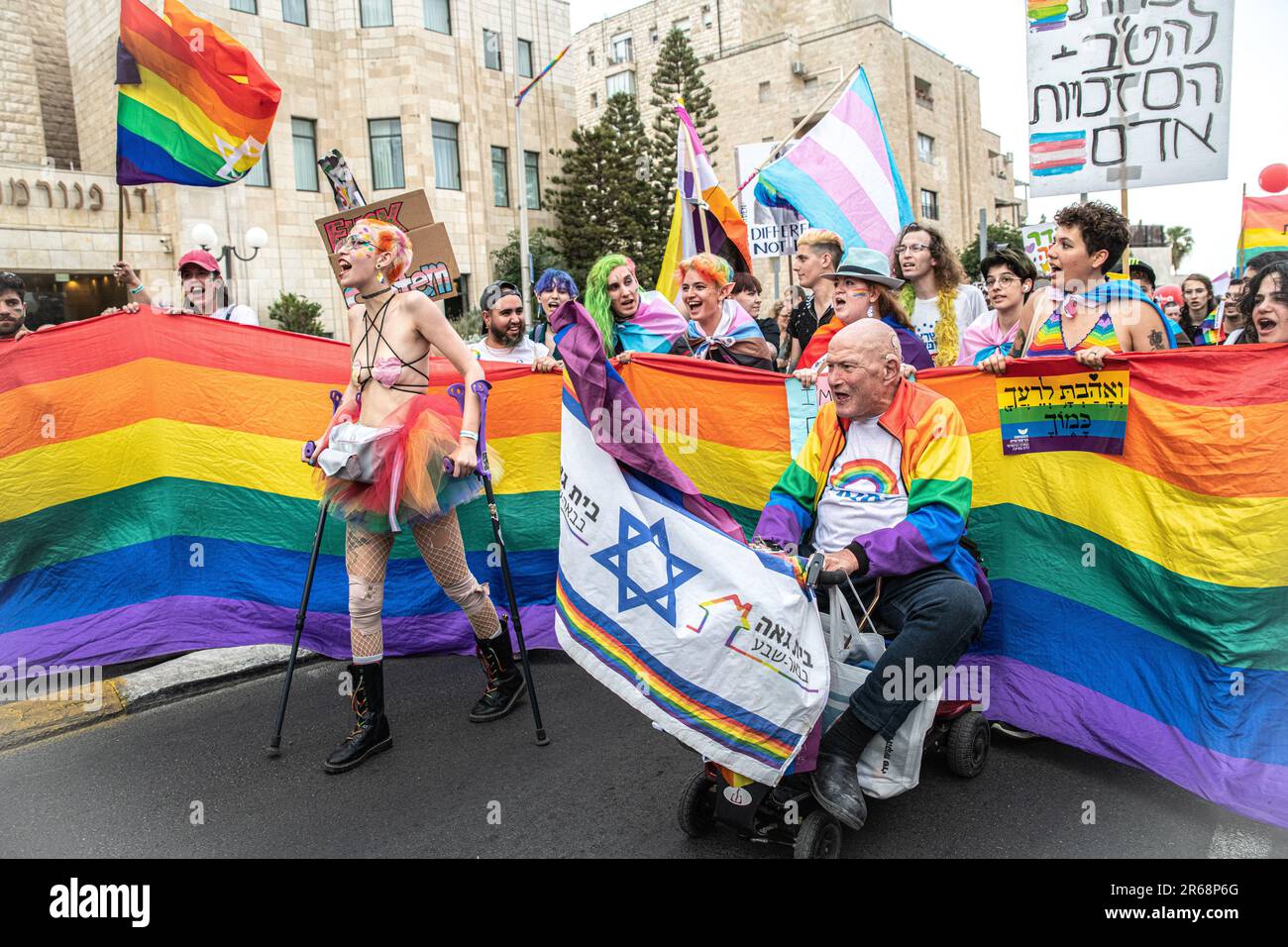 Jerusalem, Israel. 1st June, 2023. Participants seen with rainbow flags ...
