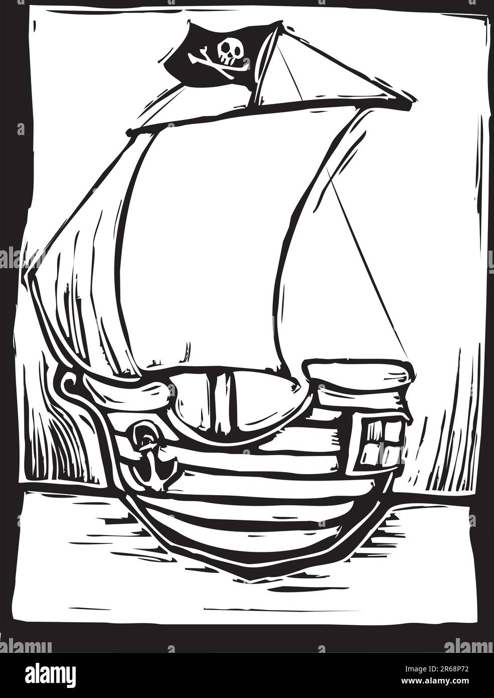 simple woodcut image of a playful pirate ship Stock Vector Image & Art ...