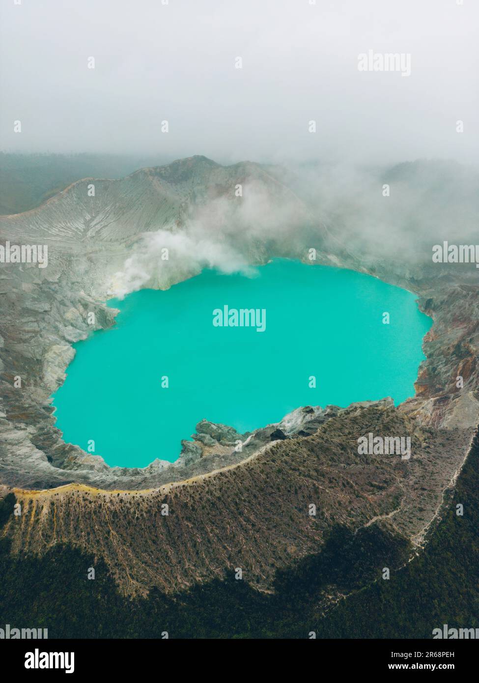 Landscape aerial view of Ijen volcano and lake in Java, Indonesia Stock ...
