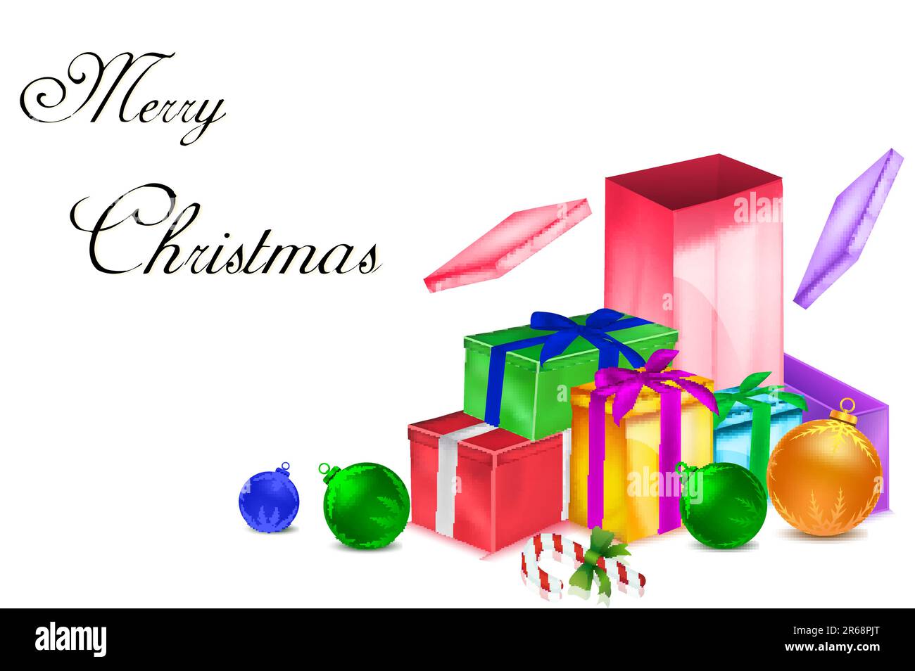illustration of colorful christmas card with presents on white ...