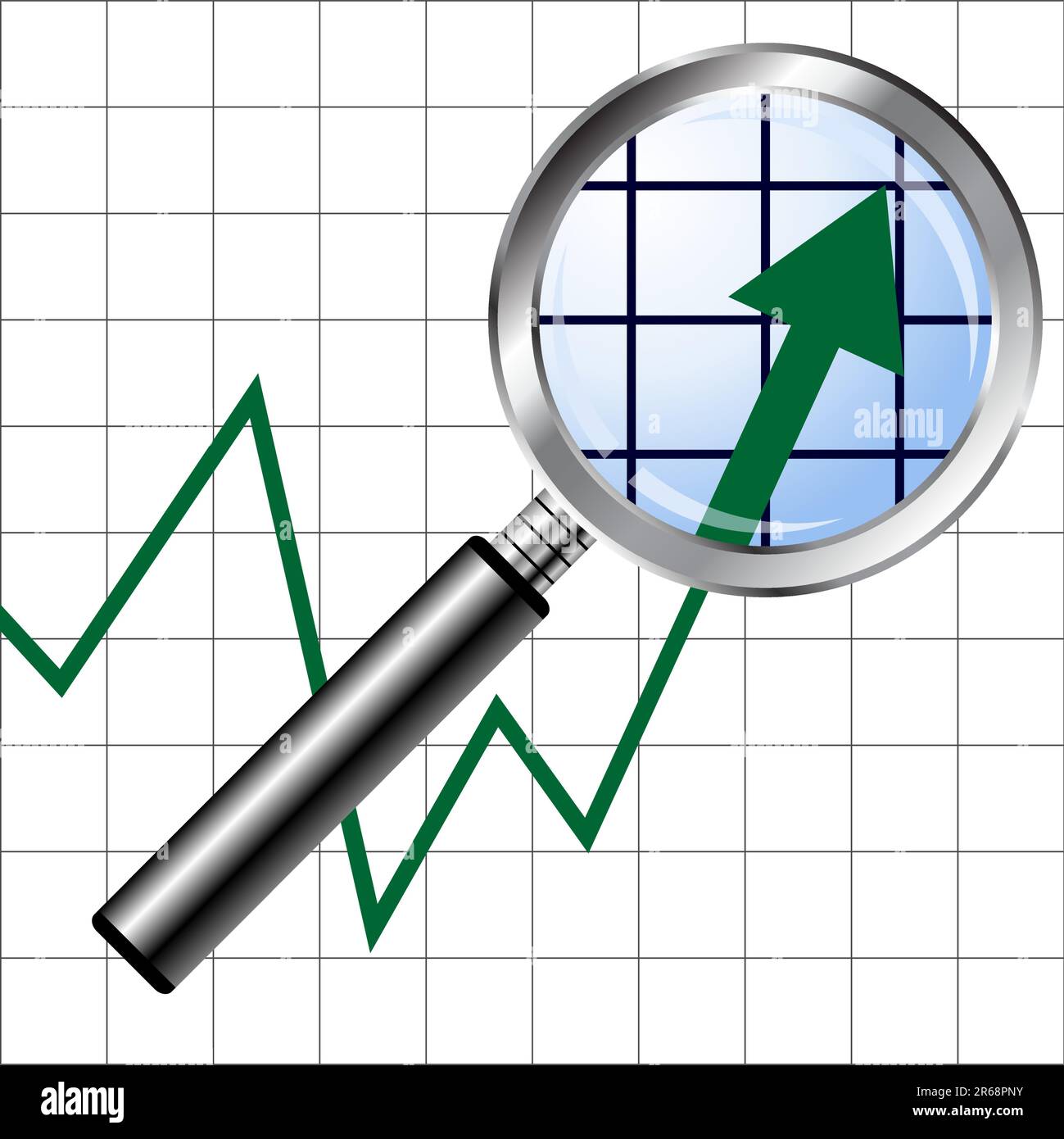 Magnifying glass over uprising graphic chart background Stock Vector ...