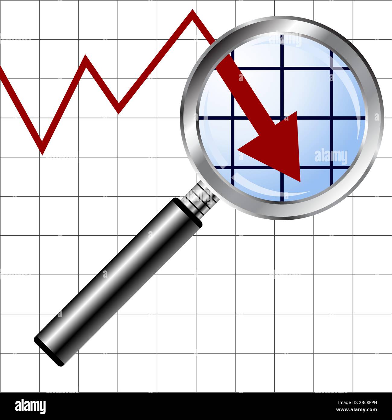 Magnifying glass over negative graphic chart background Stock Vector ...