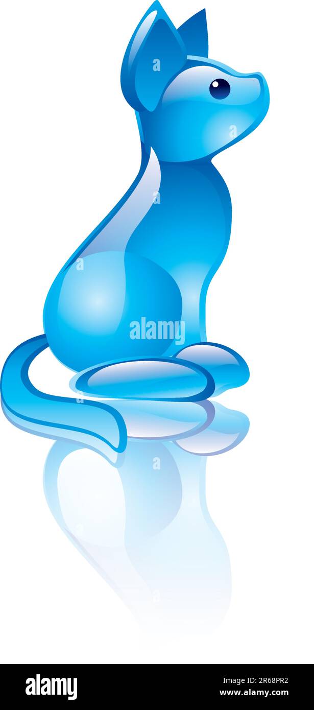 Vector illustration of cat symbol. Blue transparent statuette Stock ...