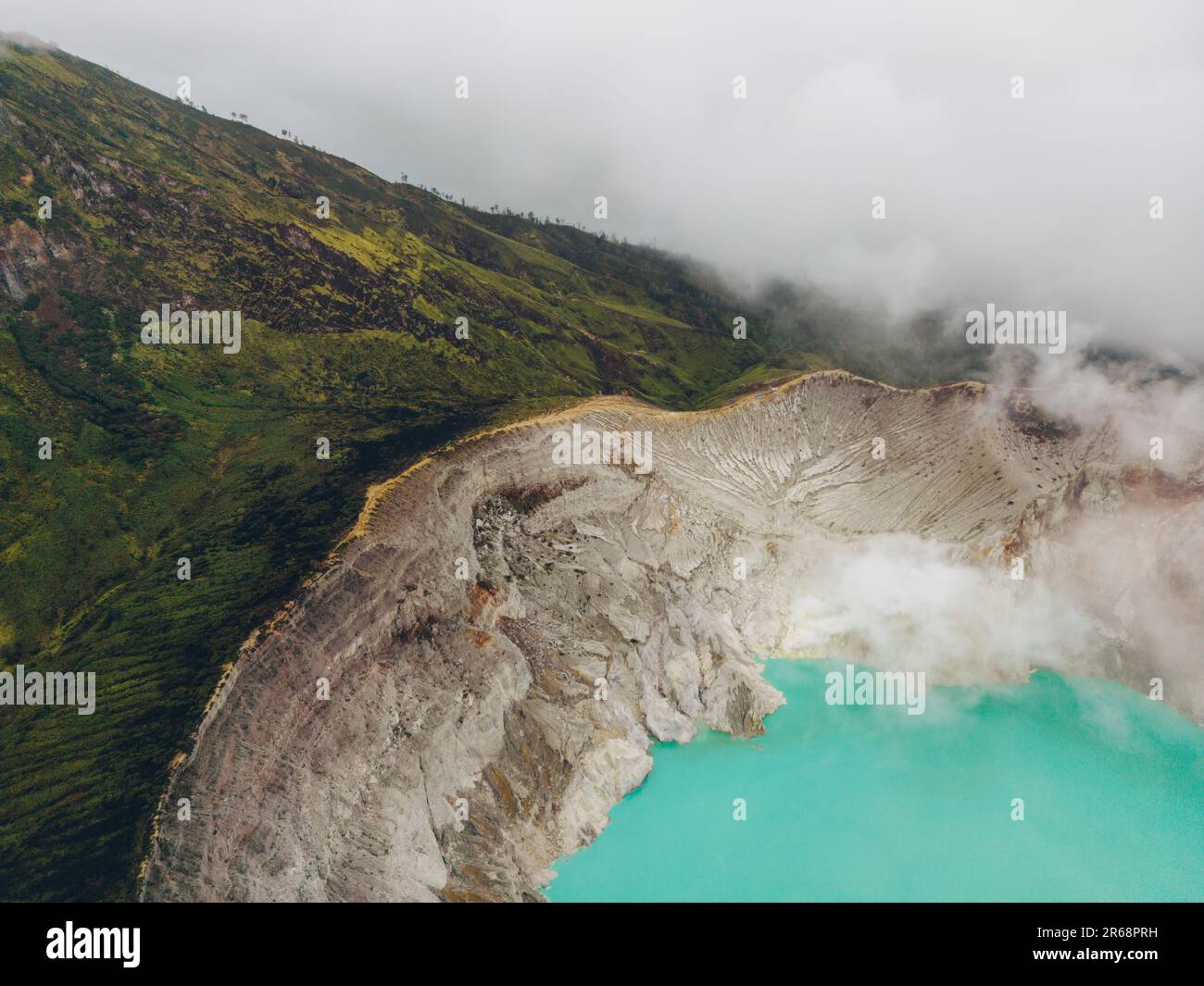 Landscape aerial view of Ijen volcano and lake in Java, Indonesia Stock ...