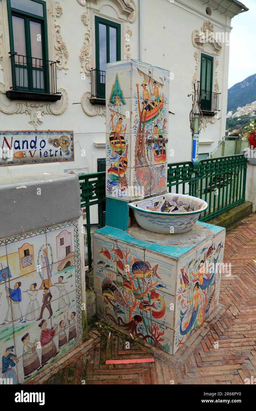 Ceramic tiled fountain at Vietri sul Mare, Italy Stock Photo - Alamy