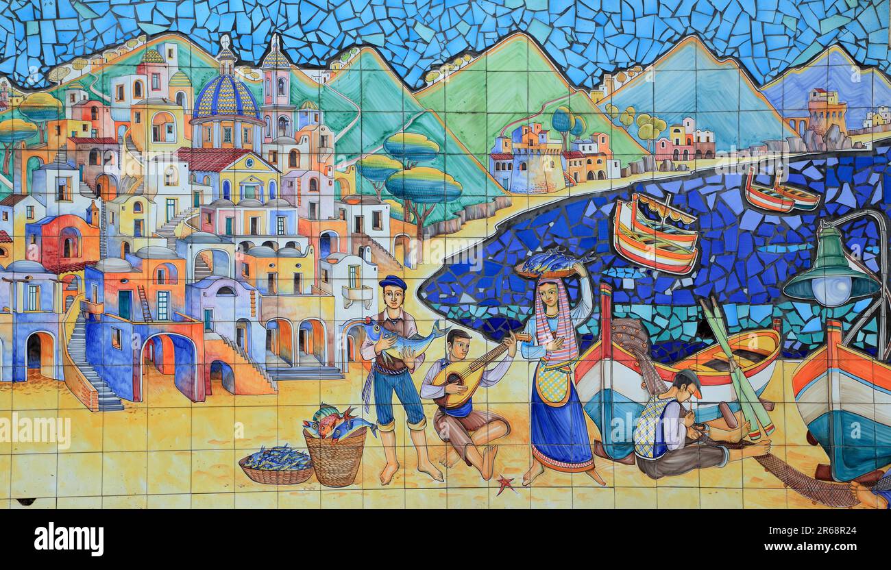 Mosaic street art by Francesco Raimondi, Vietri sul Mare, Italy Stock ...