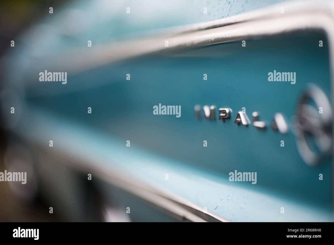 Izmir, Turkey - June 3, 2023: Close-up shot of the metal Impala logo on ...